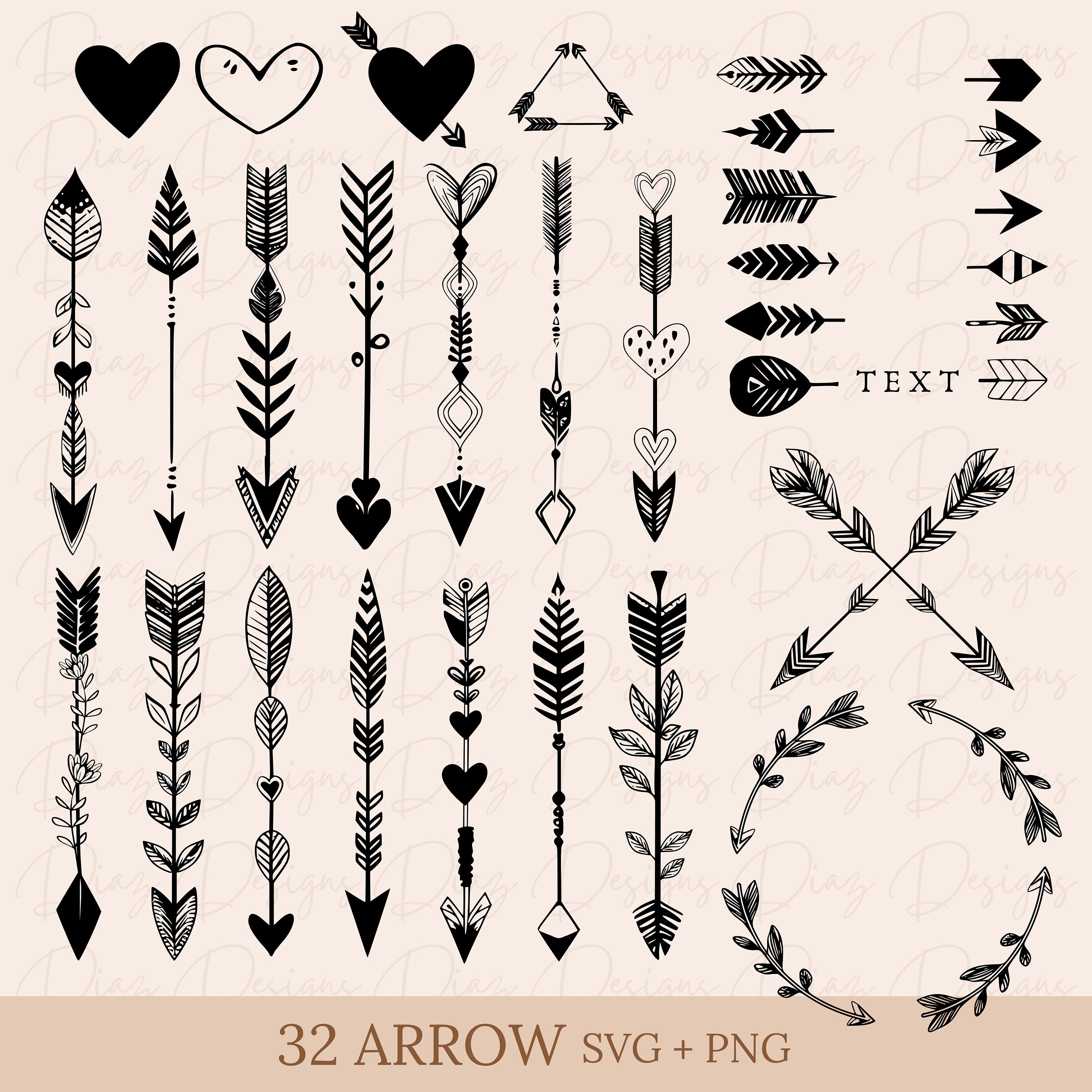 Arrow Bundle Svg, Boho Arrow Clipart, Arrow Png, Arrow Clipart, Arrow Heart Svg, Heart Arrows ...
