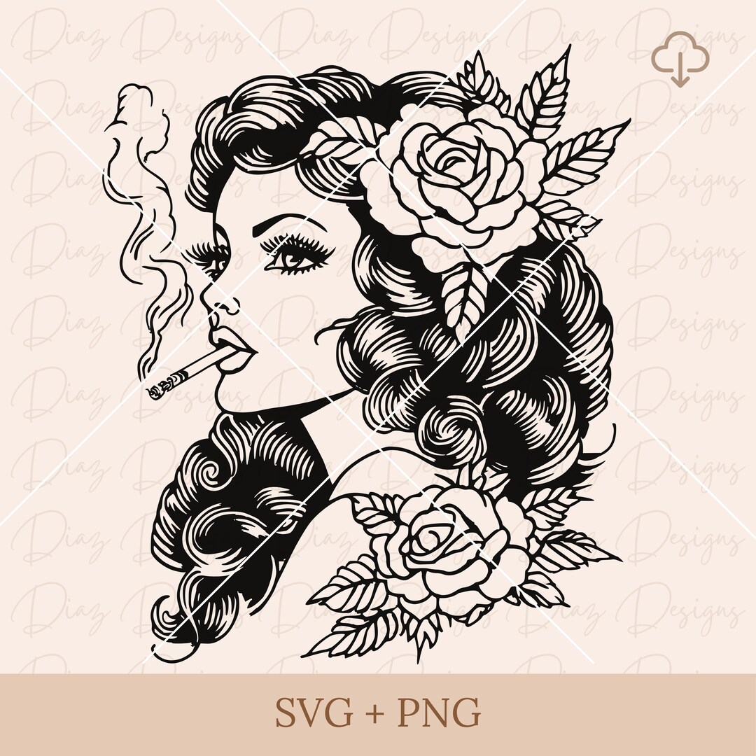 Woman Pin up Svg, Woman Traditional Tattoo Png, Lady Clipart, Tattoo ...
