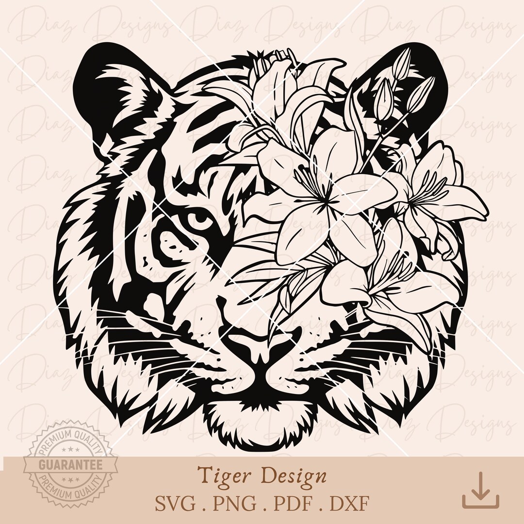 Floral Tiger Face Svg, Tiger Flower Head Svg, Tiger Tattoo Cut File ...