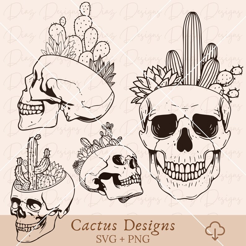 Skull Cactus Succulent Svg, Skull Cactus Png, Floral Skull Svg, Skull ...