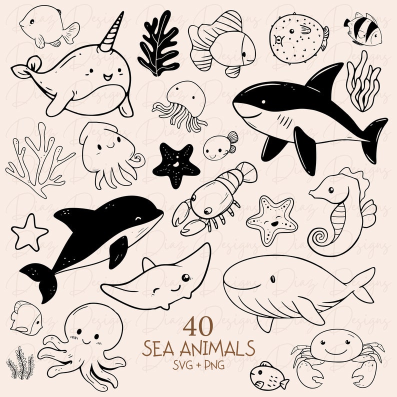 Sea Animals Bundle Svg, Ocean Bundle Svg, Ocean Life Svg, Ocean Animals ...