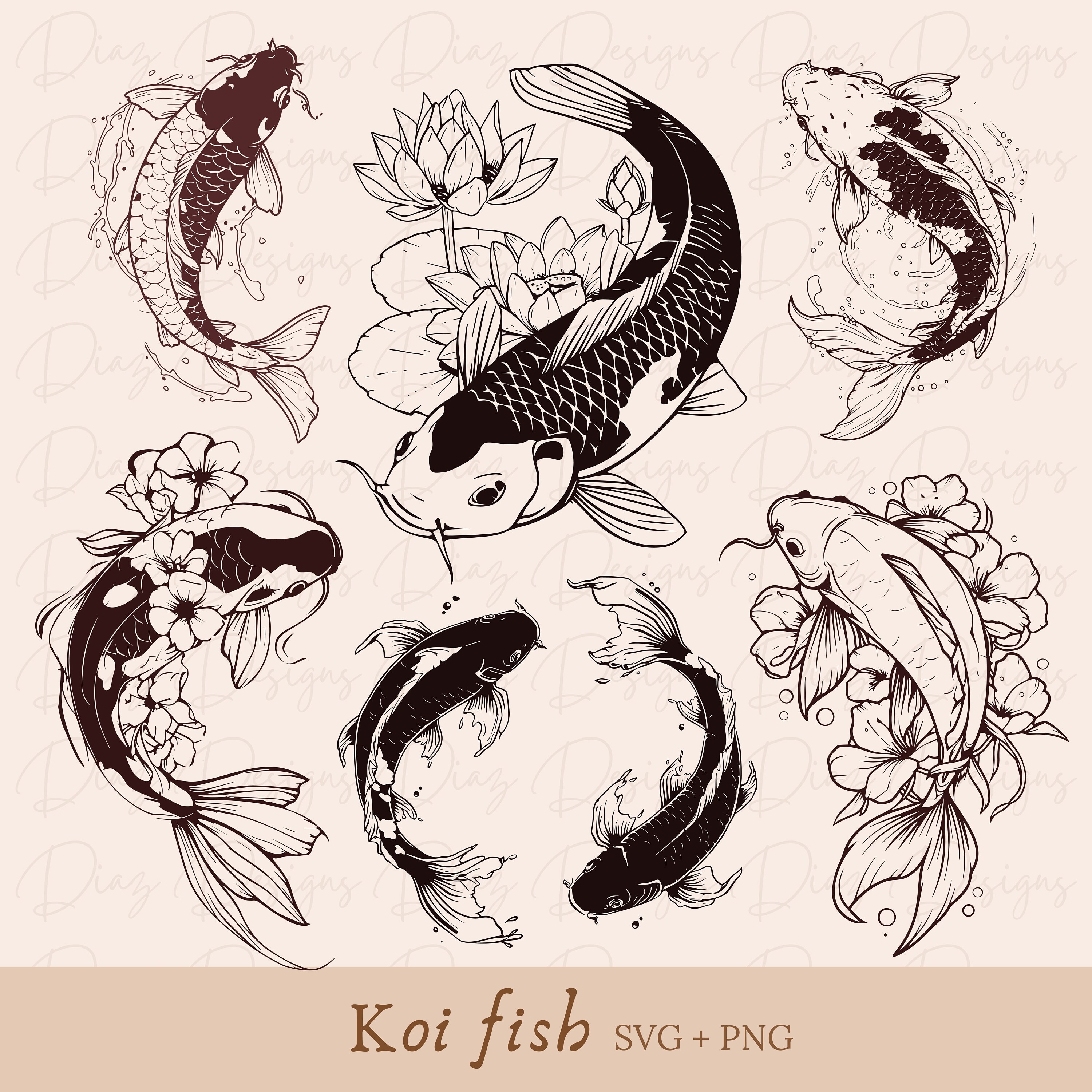 Japanese Koi Fish Svg, Koi Fish Clipart, Koi Carps Svg, Japanese Carp ...