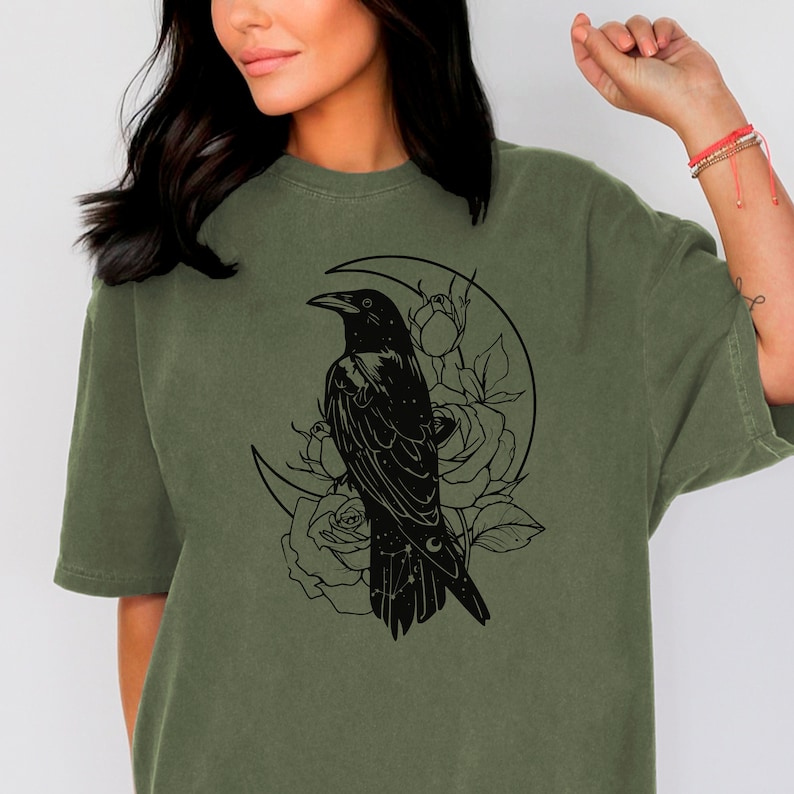 Mystical Crow Moon Clipart, Floral Raven Svg, Raven Tattoo Png ...