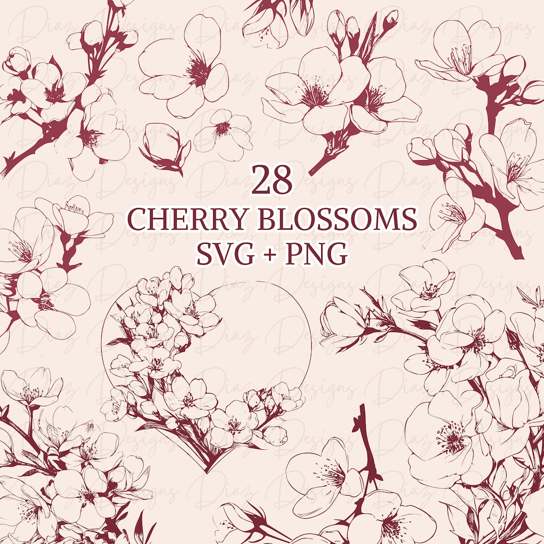 Cherry Blossoms Svg, Cherry Flower Svg, Floral Bundle Svg, Wildflower ...