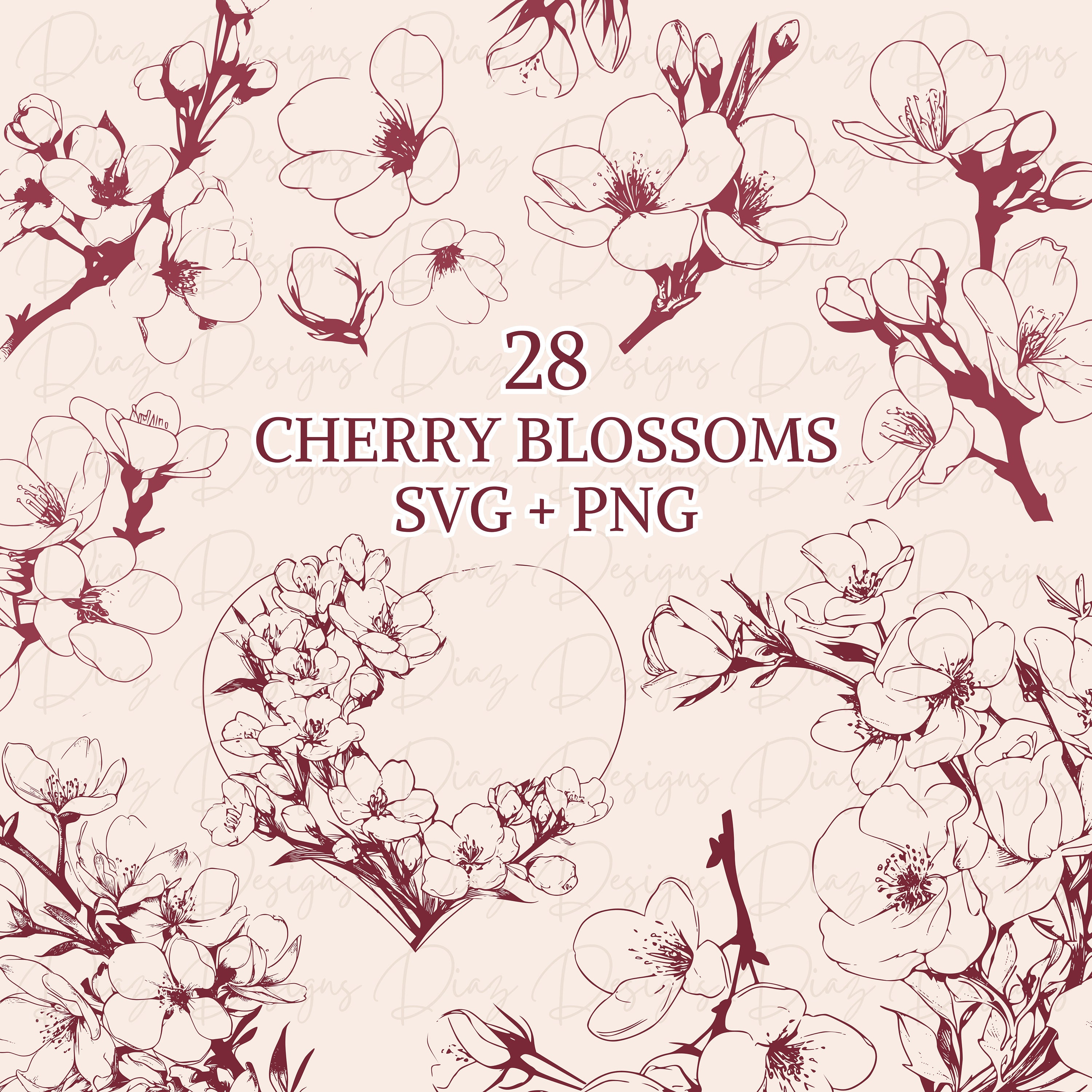 Cherry Blossoms Svg, Cherry Flower Svg, Floral Bundle Svg, Wildflower ...