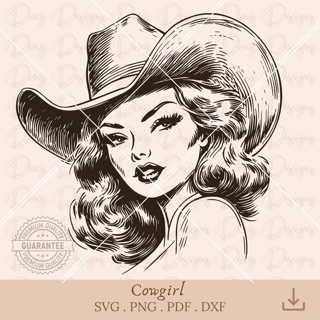 Cowgirl Retro Svg, Pin up Woman Svg, Woman Vintage Clipart, Beautiful ...