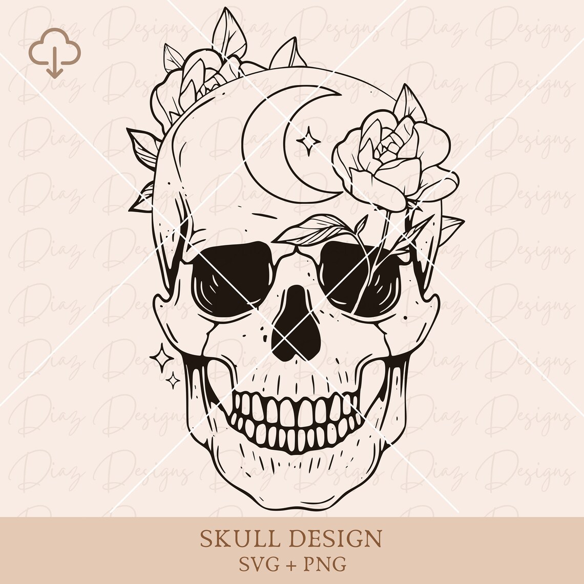 Skull and Rose Svg, Flower Skull Svg, Skull Head Svg, Skull Tattoo Png ...