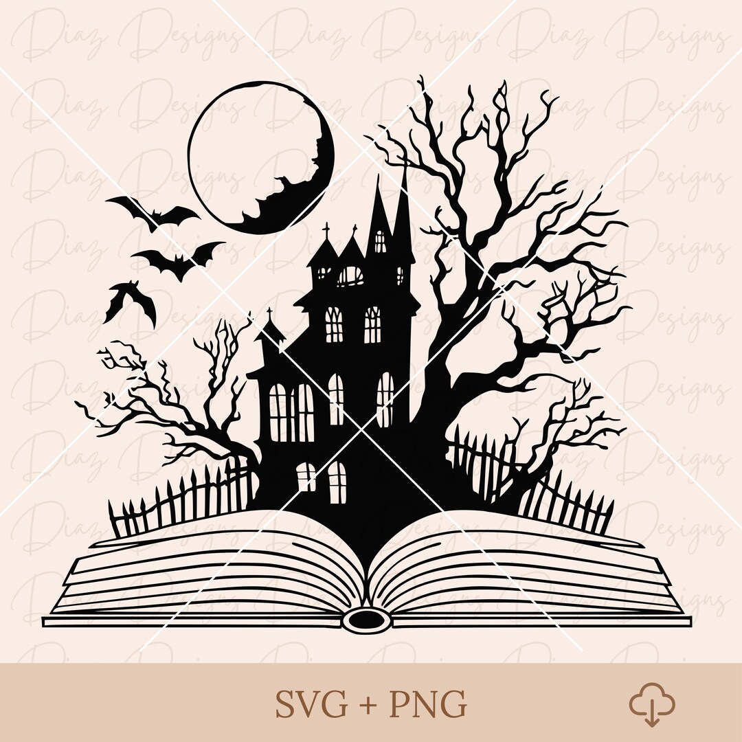Book Halloween Svg, Haunted House Book Png, Book Lovers Png, Bookworm ...