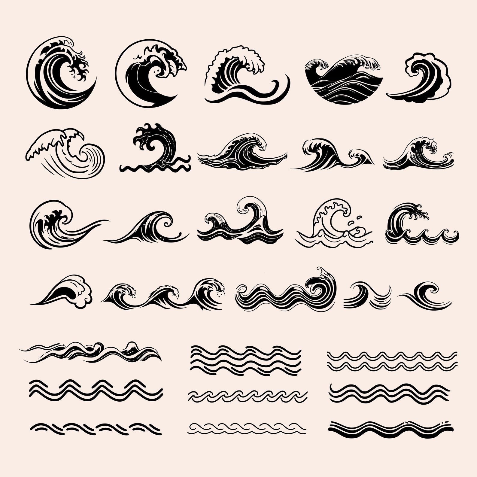 Wave Svg Bundle, Ocean Wave Svg, Wave Cut File, Ocean Wave Clipart ...