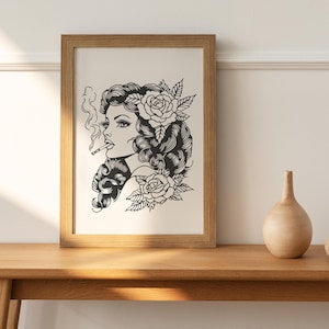 Woman Pin up Svg, Woman Traditional Tattoo Png, Lady Clipart, Tattoo ...