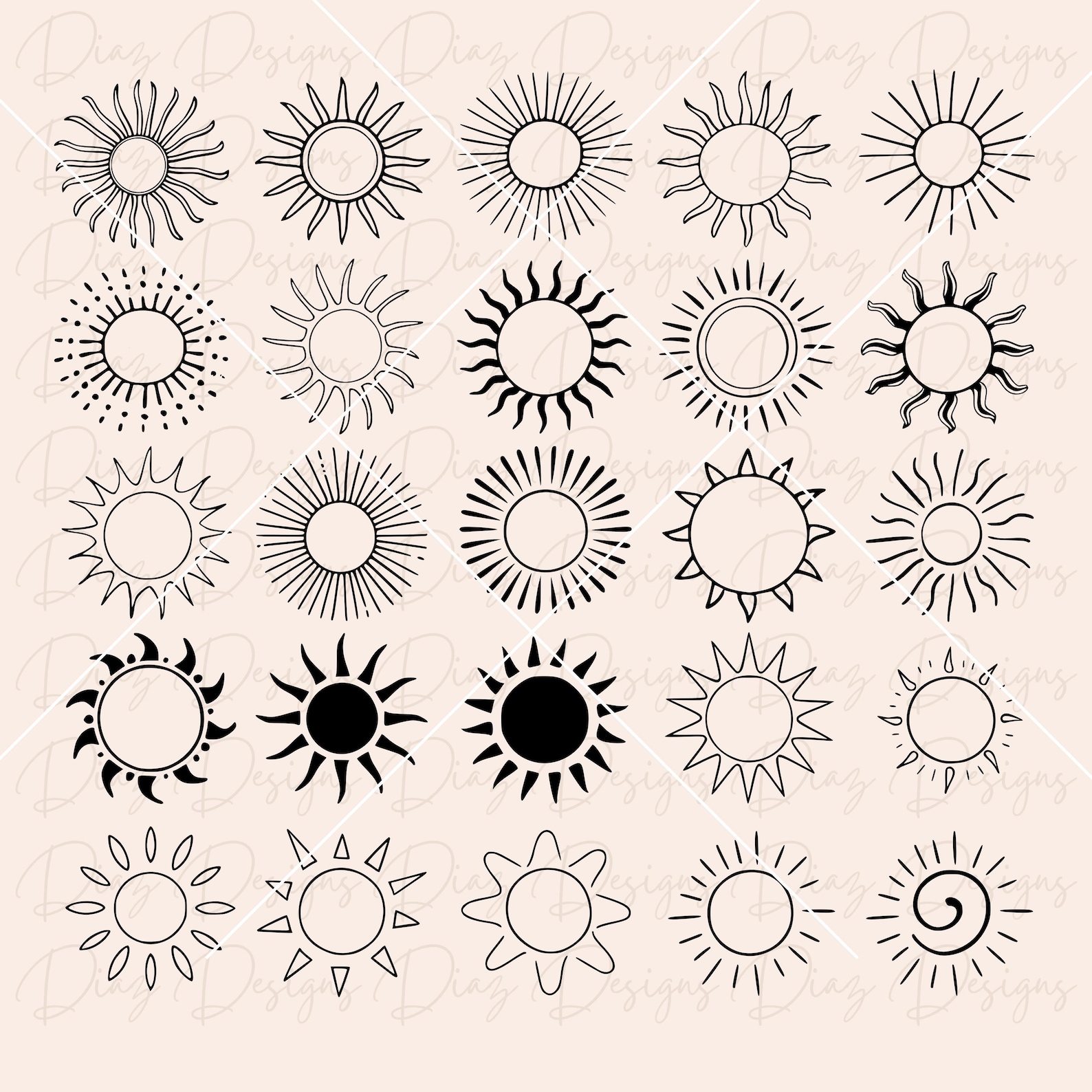 Sun Svg Bundle, Sunburst Svg, Boho Sun Png, Sun Vector, Sun Cut File ...