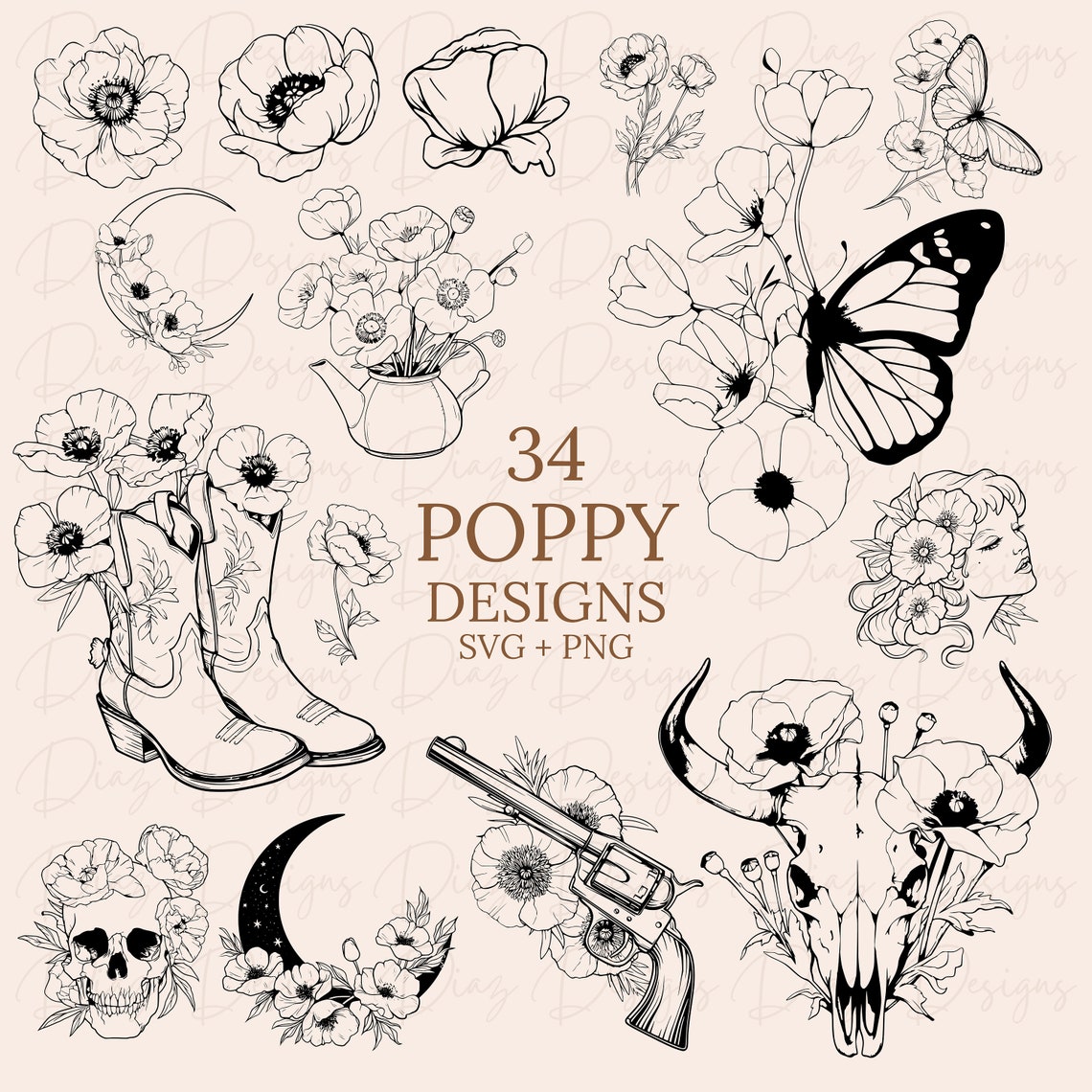 Poppy Svg, Poppy Clipart, Poppies Svg, Poppy Flower Svg, Floral Bundle ...