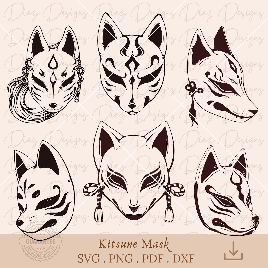 Kitsune Mask Svg, Japanese Mask Svg, Japanese Fox Clipart, Fox Mask Cut ...
