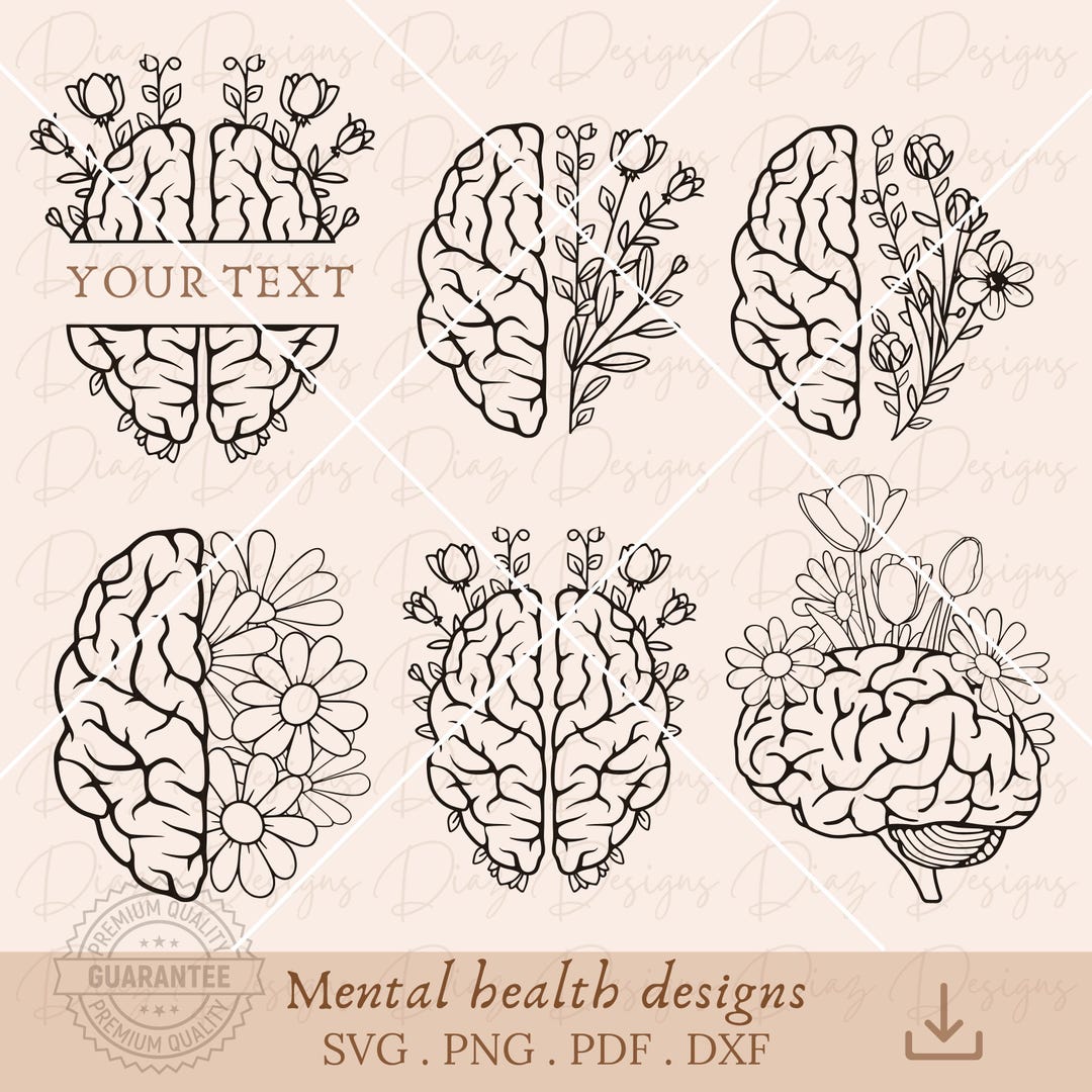 Floral Brain Svg, Brain Flowers Clipart, Mental Health Wildflowers Svg ...