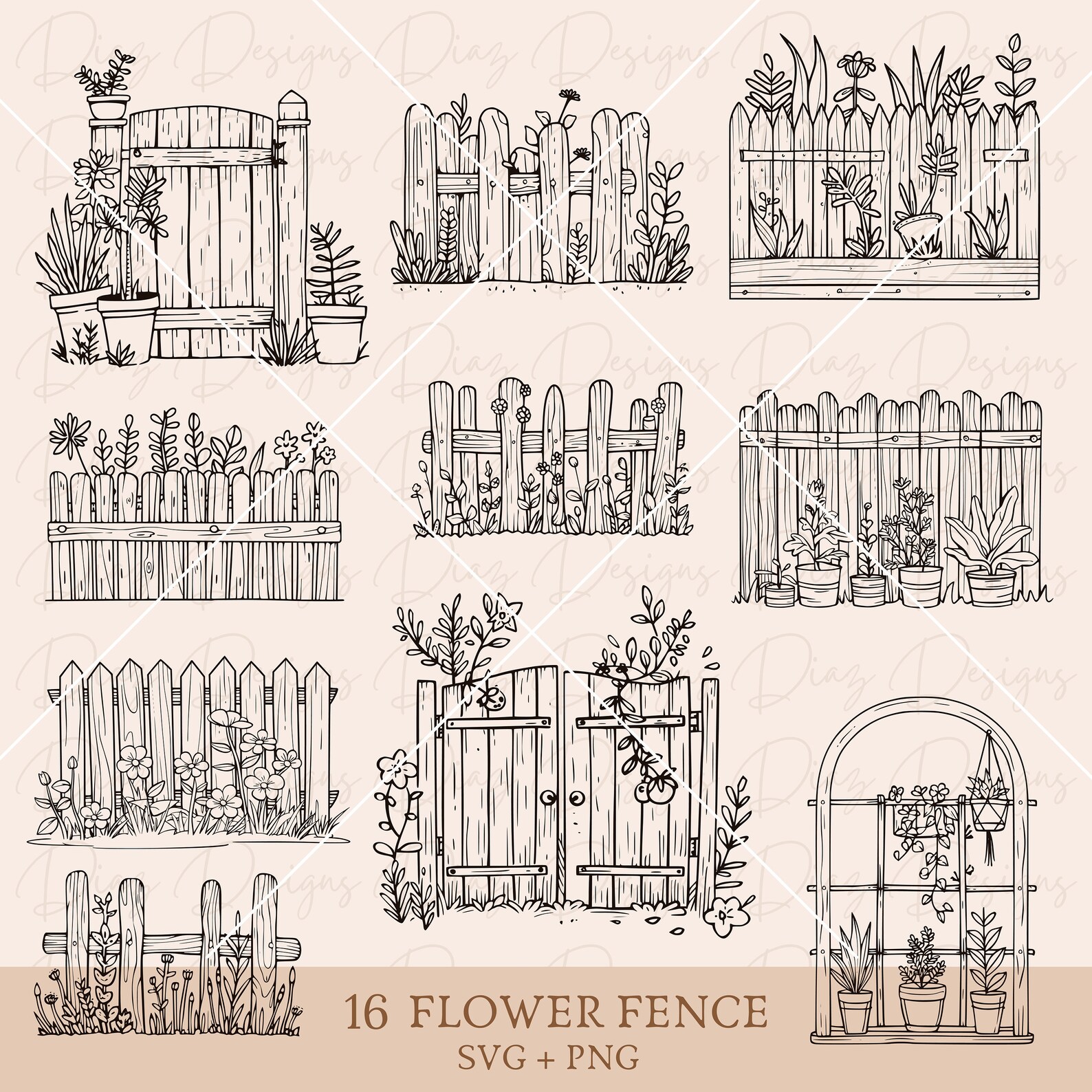 Flower Fence Svg, Garden Fence Png, Wooden Fence Svg, Fence Bundle ...