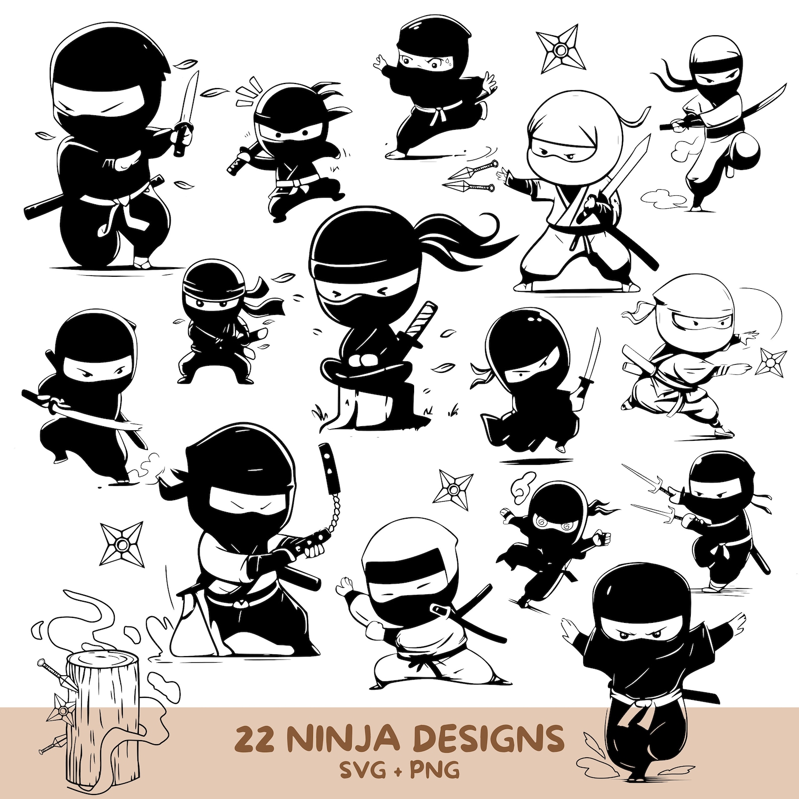 Ninja Svg Bundle, Cute Ninja Clipart, Cute Ninja Vector, Ninja Cut File ...