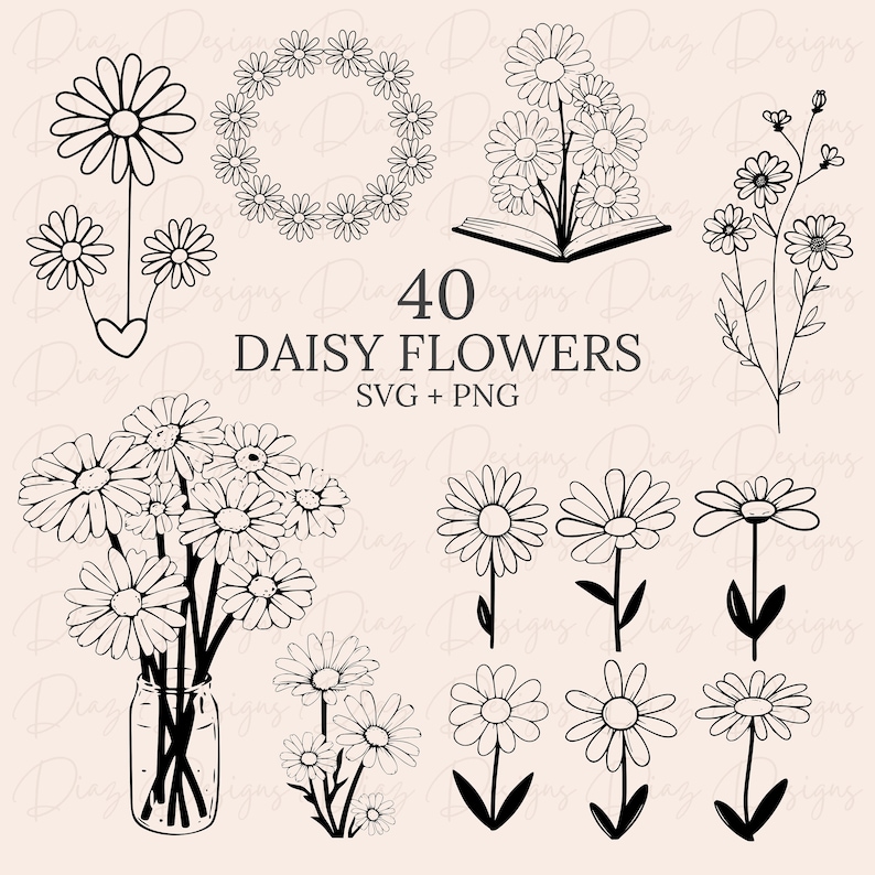 Daisy Svg, Daisy Flower Clipart, Daisy Flower Png, Floral Bundle Svg ...