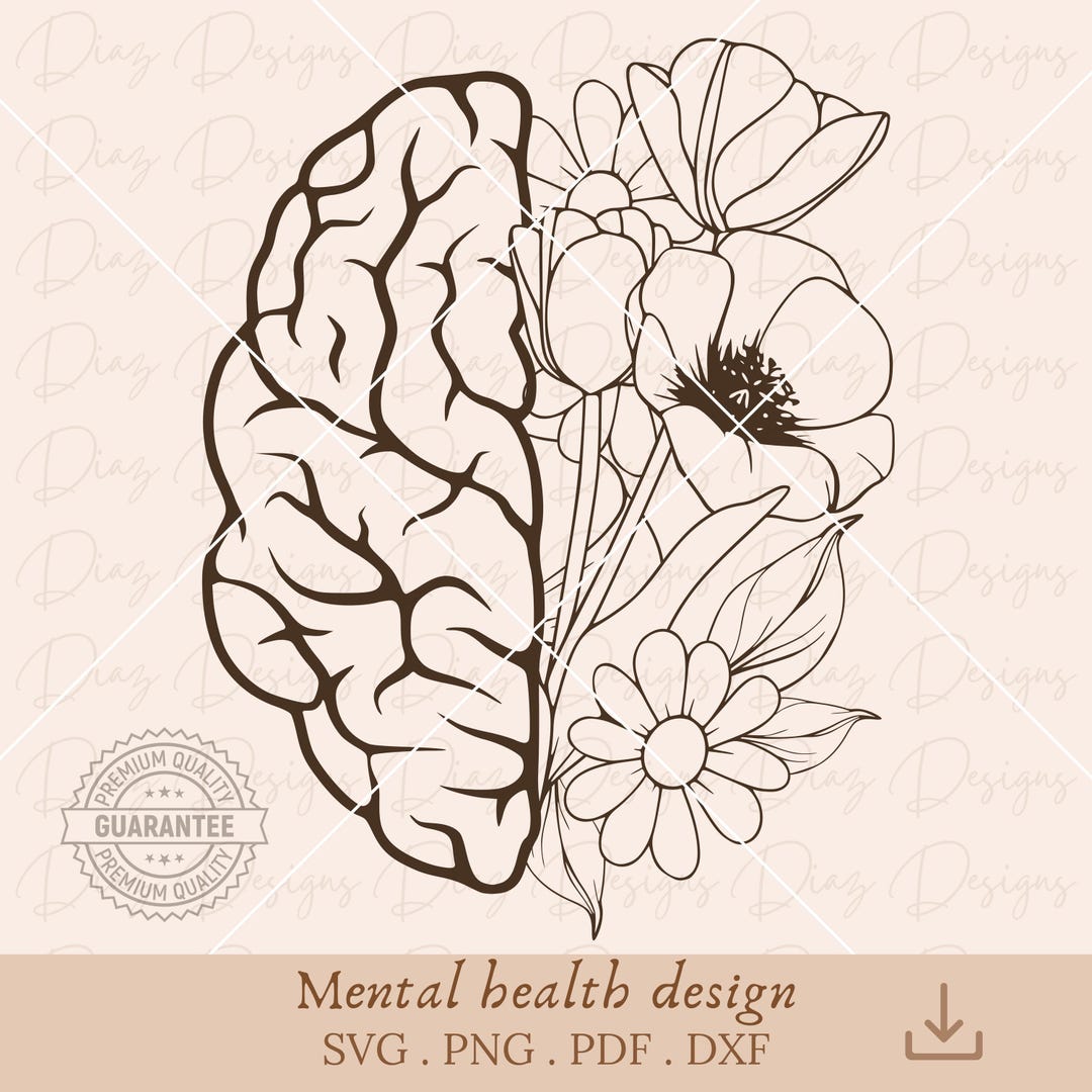 Floral Brain Svg, Brain Flowers Clipart, Mental Health Png, Mind Health ...