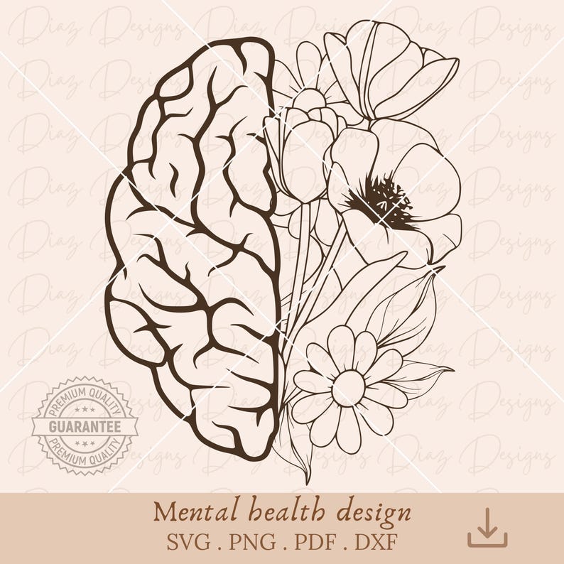 Floral Brain Svg, Brain Flowers Clipart, Mental Health Png, Mind Health ...
