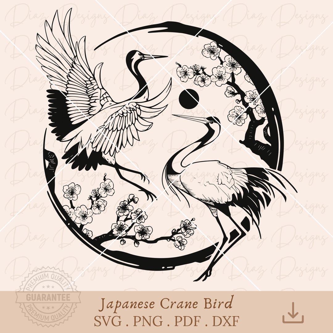 Japanese Crane Bird Svg, Crane Bird Floral Png, Japanese Tattoo Cricut ...