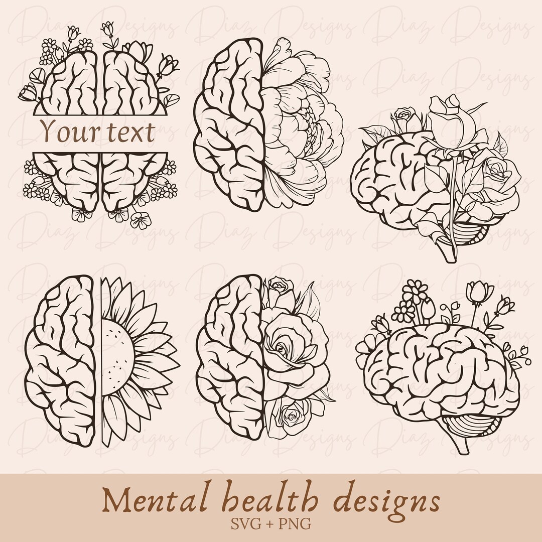 Floral Brain Svg, Brain Flowers Clipart, Mental Health Svg, Mind Health ...