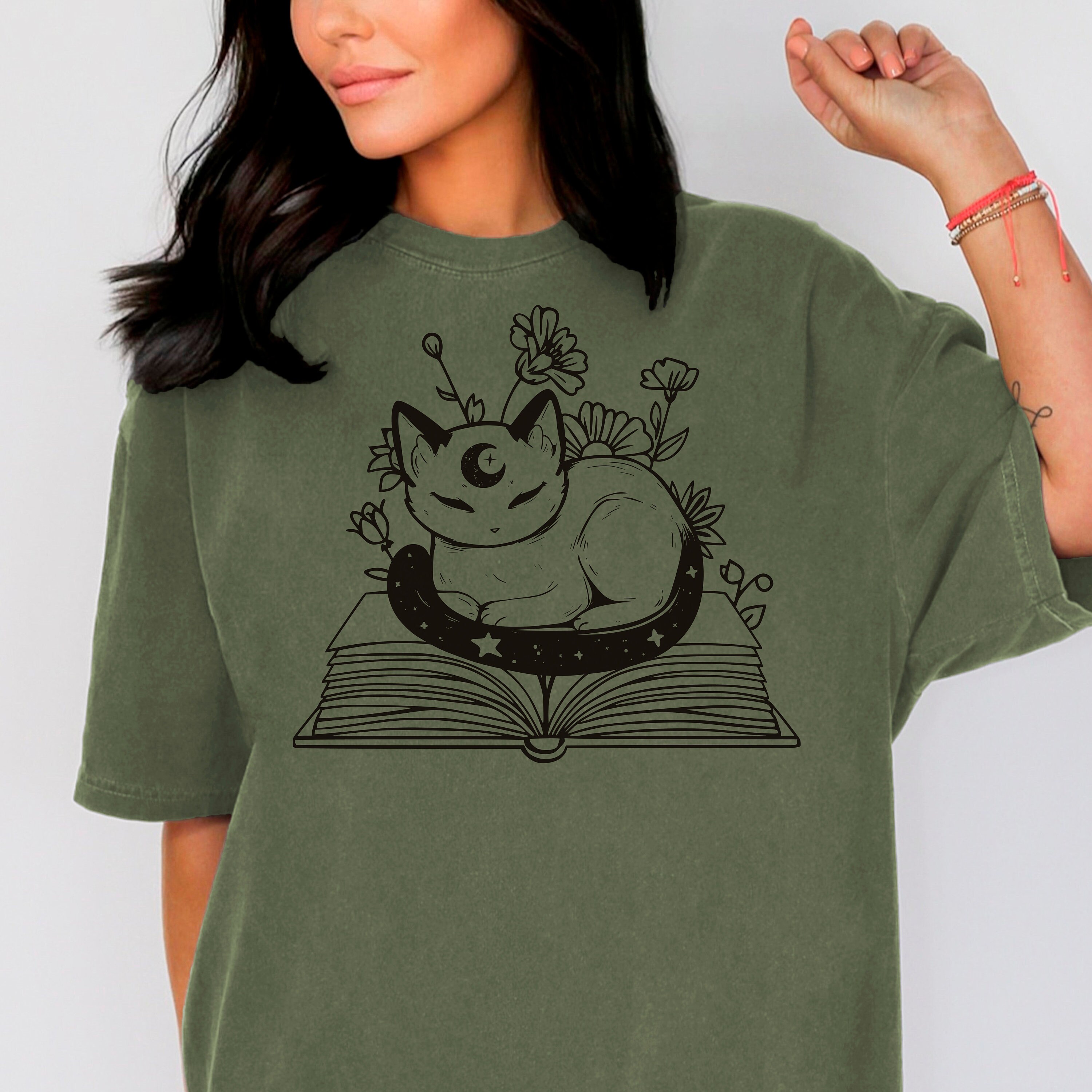 Mystical Cat on Floral Book Svg, Floral Book Clipart, Book Lovers Png ...