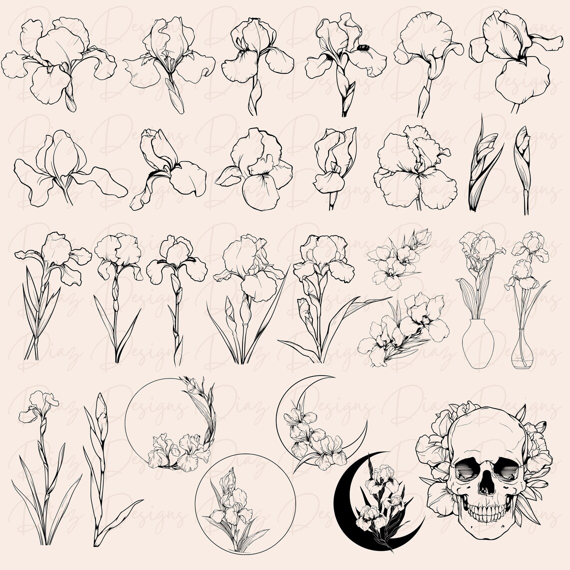 Iris Svg Bundle, Iris Flower Svg, Iris Line Art, Iris Cut File, Iris ...