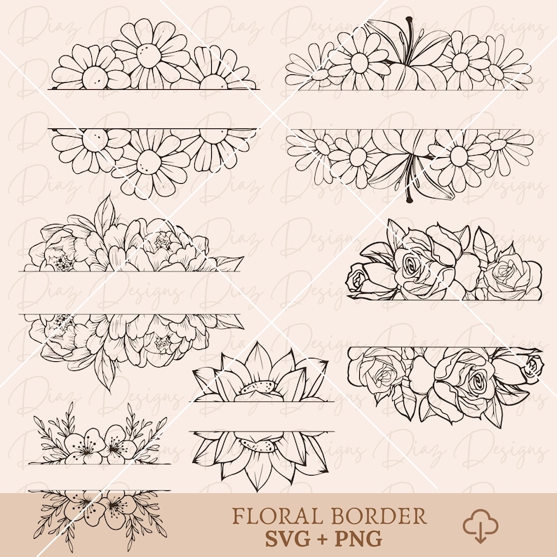 Split Floral Border Svg, Split Name Frame Png, Botanical Wreath Cricut ...