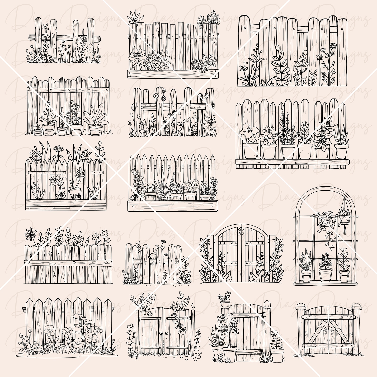 Flower Fence Svg, Garden Fence Png, Wooden Fence Svg, Fence Bundle ...