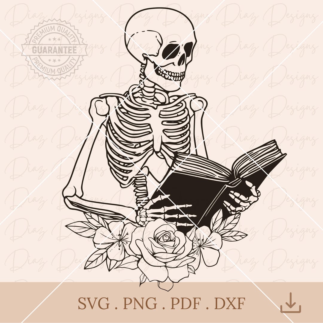 Skeleton Reading Clipart, Floral Book Lover Svg, Skull Reader Png ...