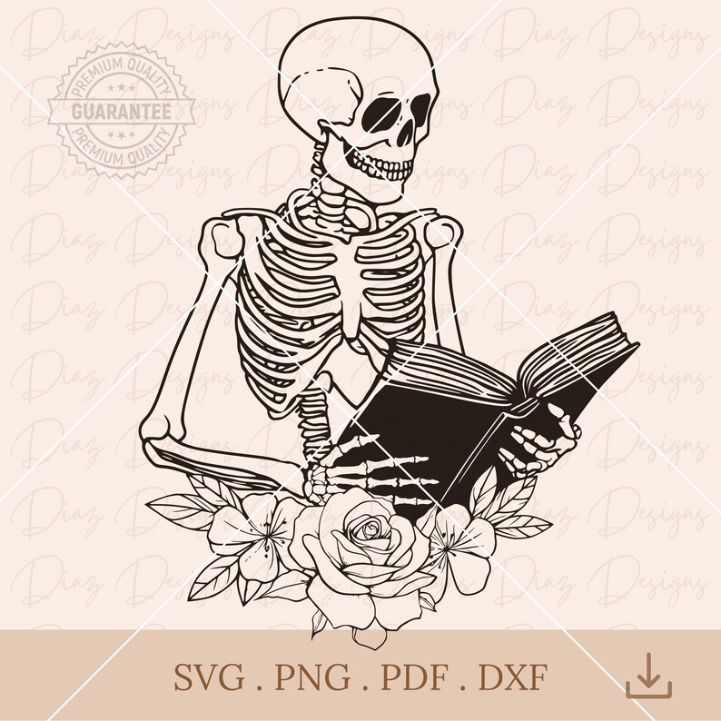 Skeleton Reading Clipart, Floral Book Lover Svg, Skull Reader Png ...