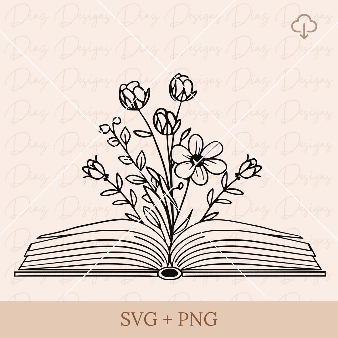 Floral Book Svg, Open Flowers Book Clipart, Book Lovers Png, Bookworm ...