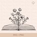 Floral Book Svg, Open Flowers Book Clipart, Book Lovers Png, Bookworm ...
