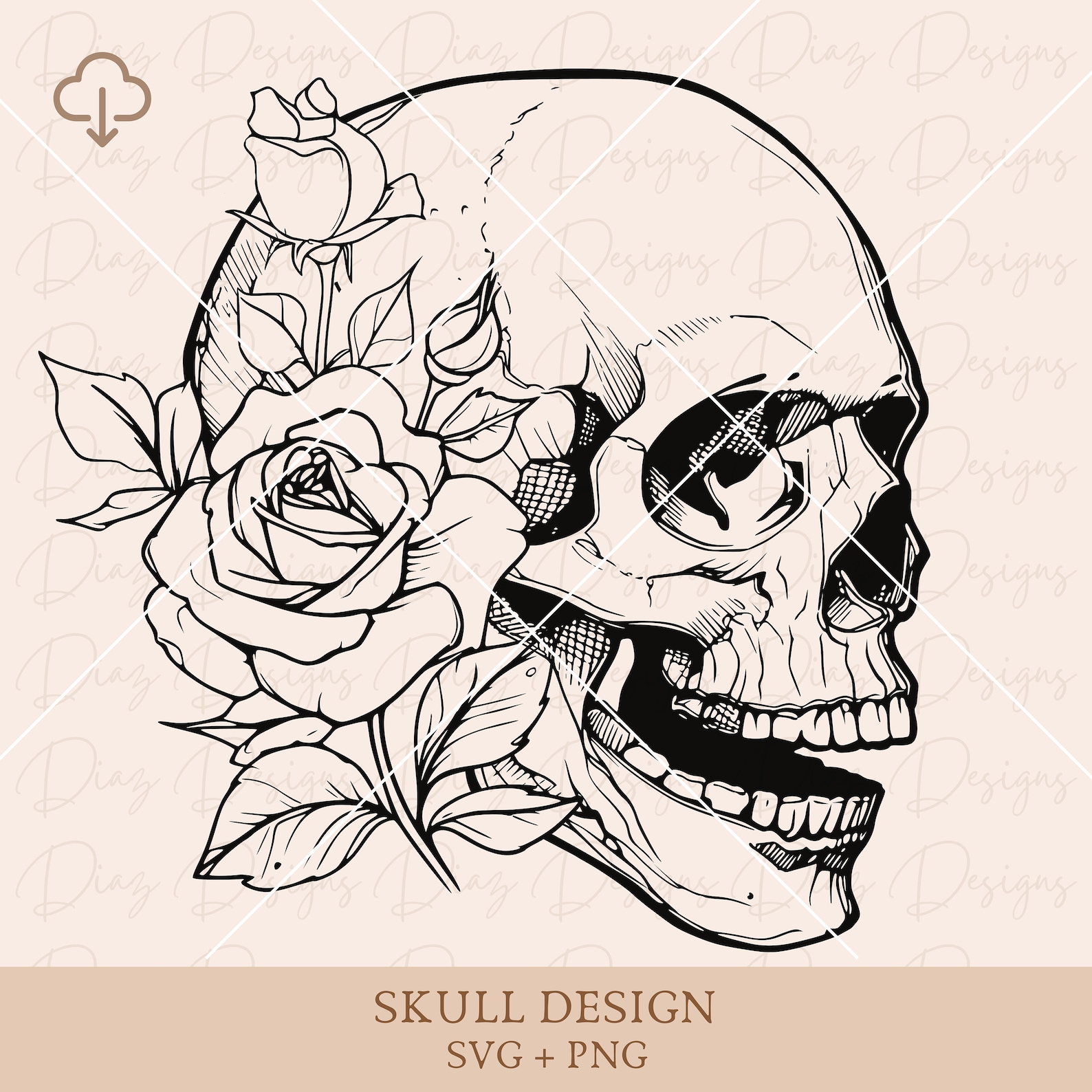 Skull and Rose Svg, Flower Skull Svg, Skull Head Svg, Skull Tattoo Png ...