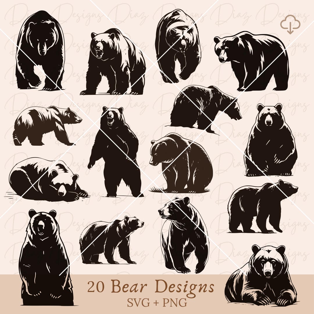Bear Position Svg, Bear Silhouette Svg, Forest Scene Vector, Grizzly ...