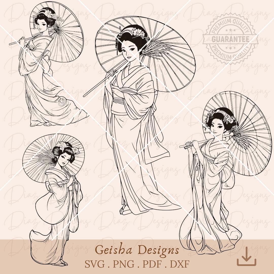 Geisha Japanese Cutting File, Geisha Kimono Design Cut File, Geisha ...