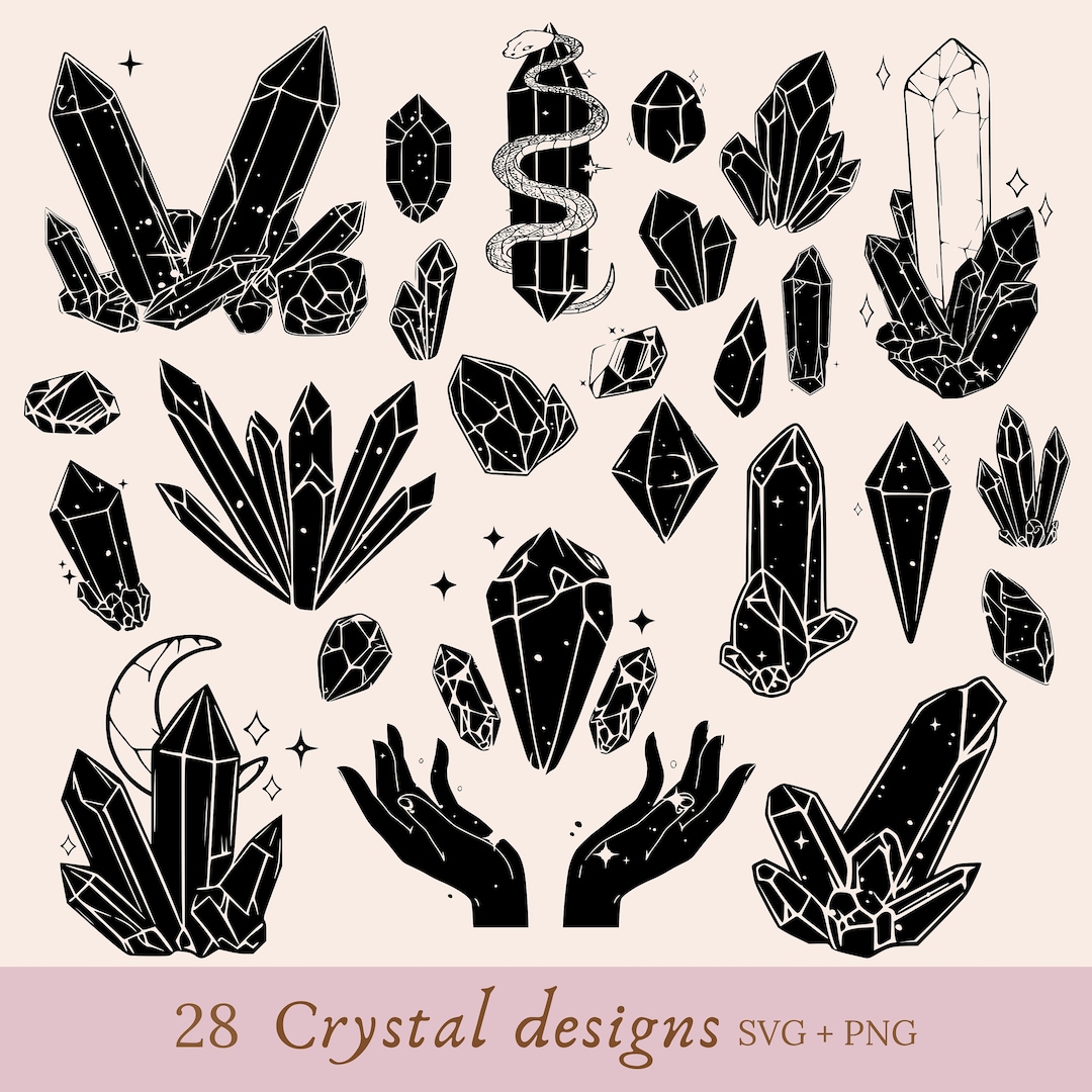 Crystal Svg Bundle, Magic Crystals Svg, Gemstone Clipart, Celestial ...
