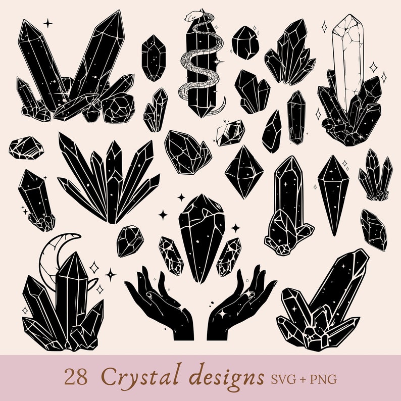 Crystal Svg Bundle, Magic Crystals Svg, Gemstone Clipart, Celestial ...