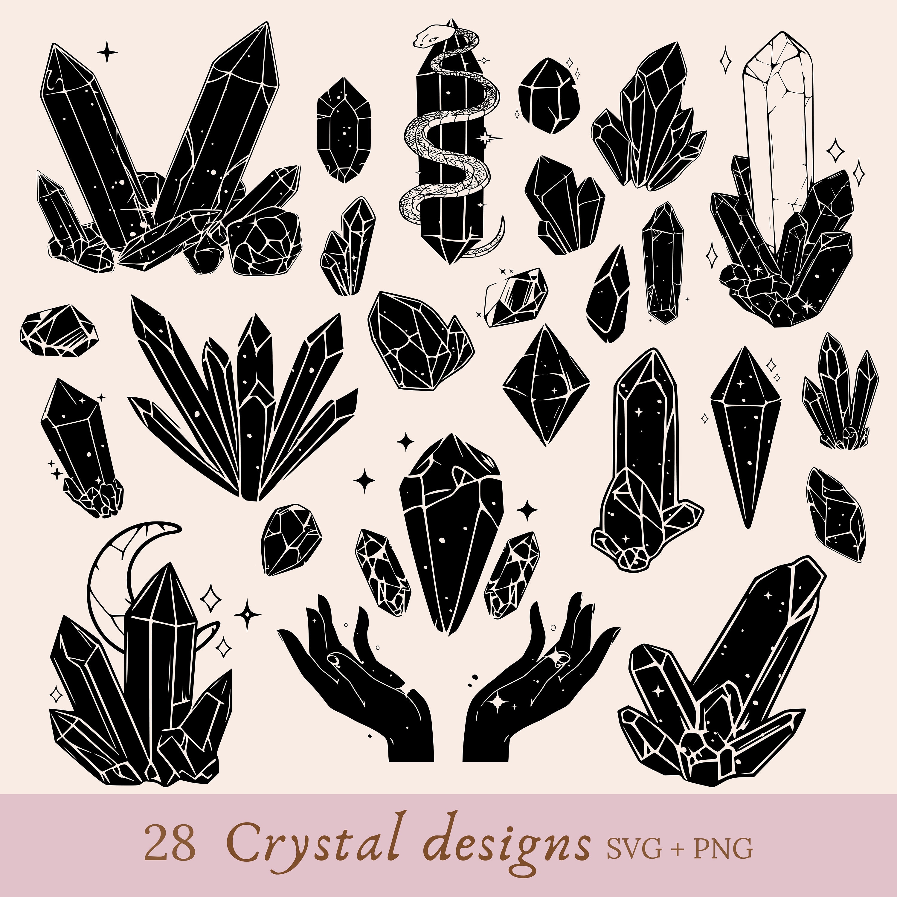 Crystal Svg Bundle, Magic Crystals Svg, Gemstone Clipart, Celestial ...