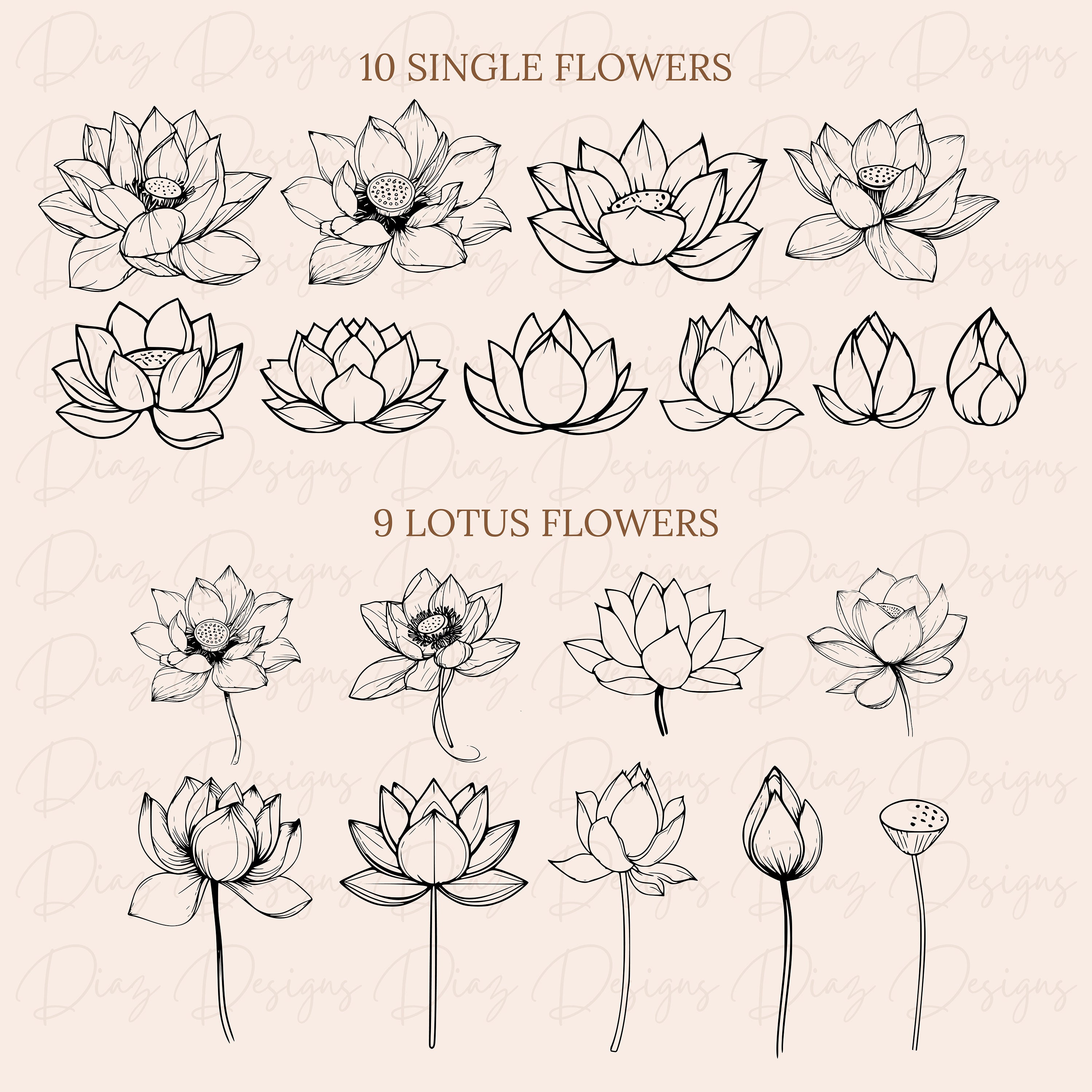Lotus Flower Bundle Svg, Lotus Flower Clipart, Lotus Svg Cricut, Lotus ...