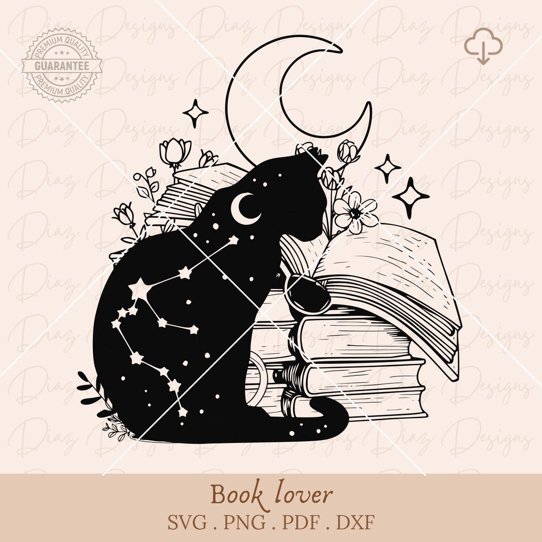 Book Cat Svg, Floral Book Svg, Cat Reading Svg, Book Lovers Png ...