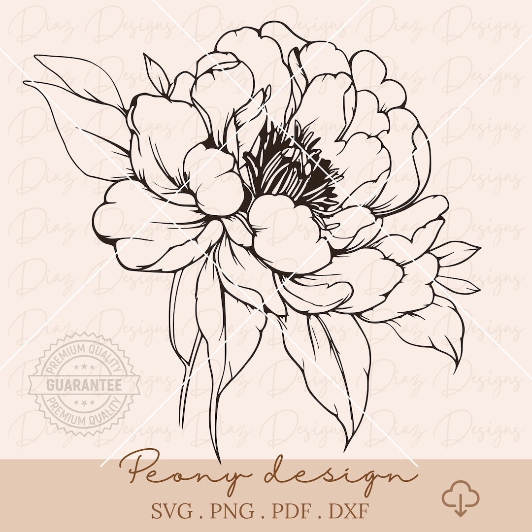 Peony Svg, Peony Png, Wedding Peony Svg, Peony Line Art, Wildflower Cricut, Floral Peonies ...