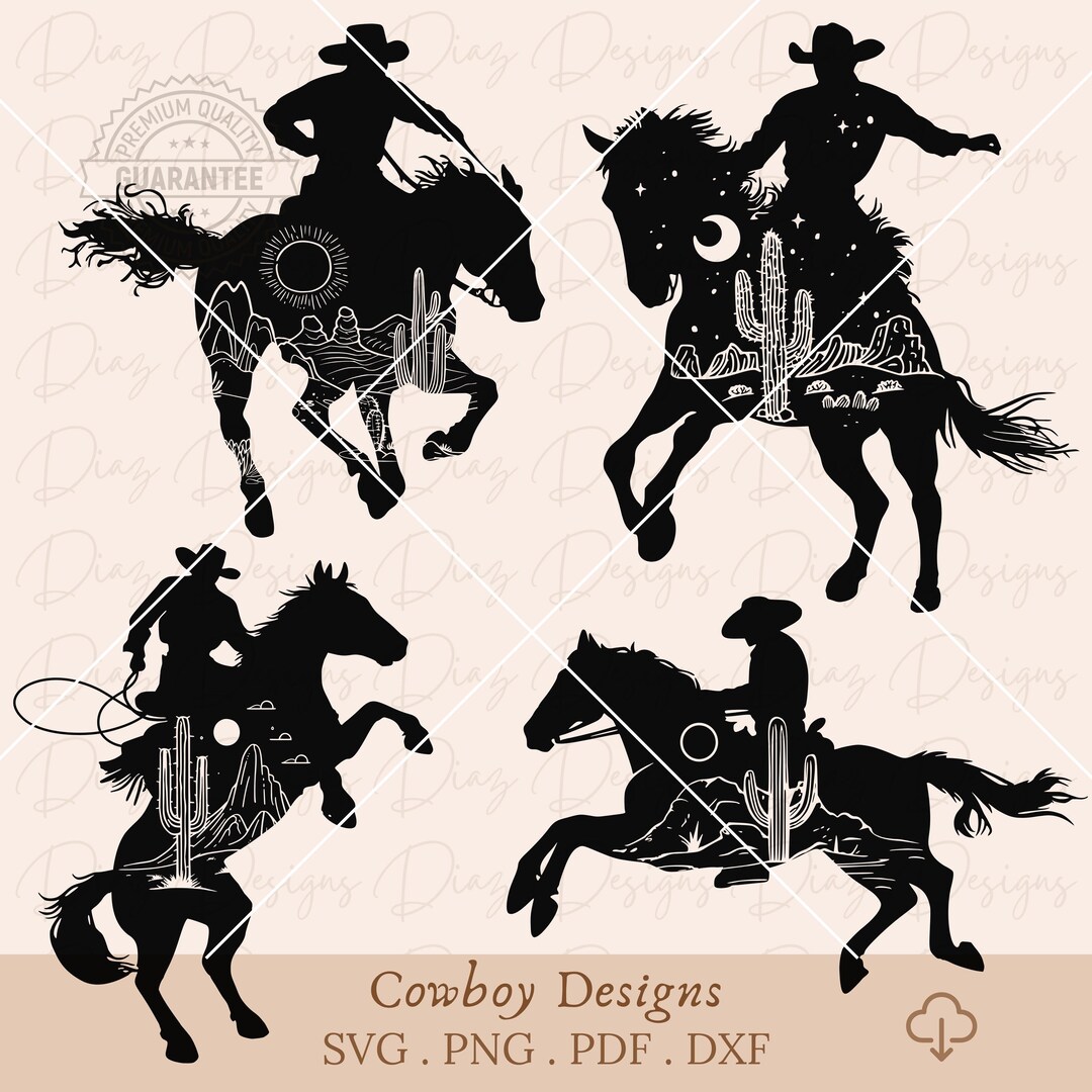 Cowboy Horse Silhouette Svg, Retro Western Cowboy Cut File, Desert ...