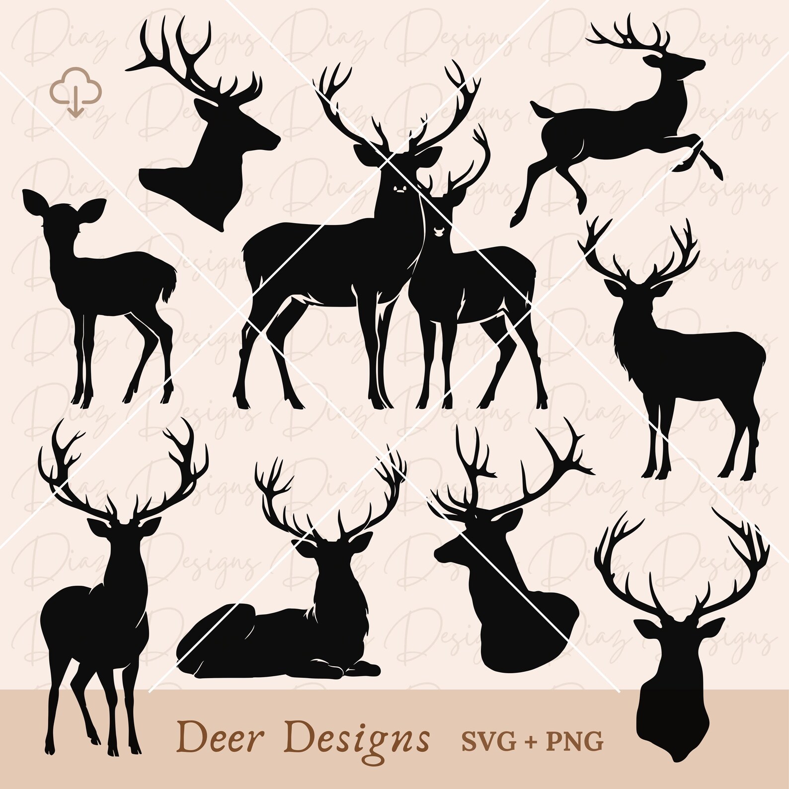 Deer Silhouette Clipart, Deer Svg, Buck Svg, Deer Vector, Deer Head ...