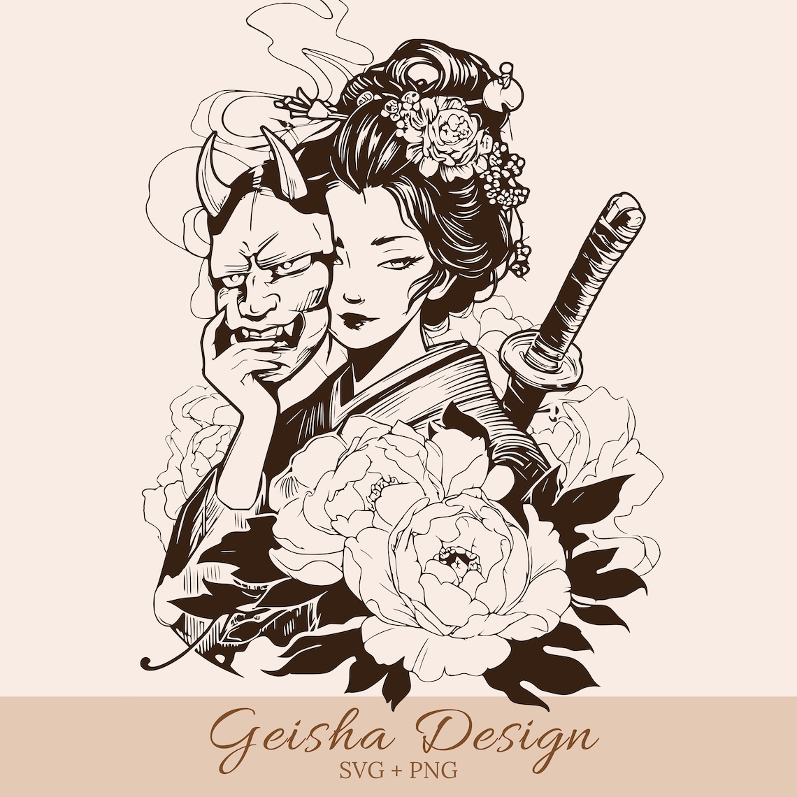 Geisha Svg Cut File, Japanese Geisha Png, Geisha Clipart, Geisha Hannya ...