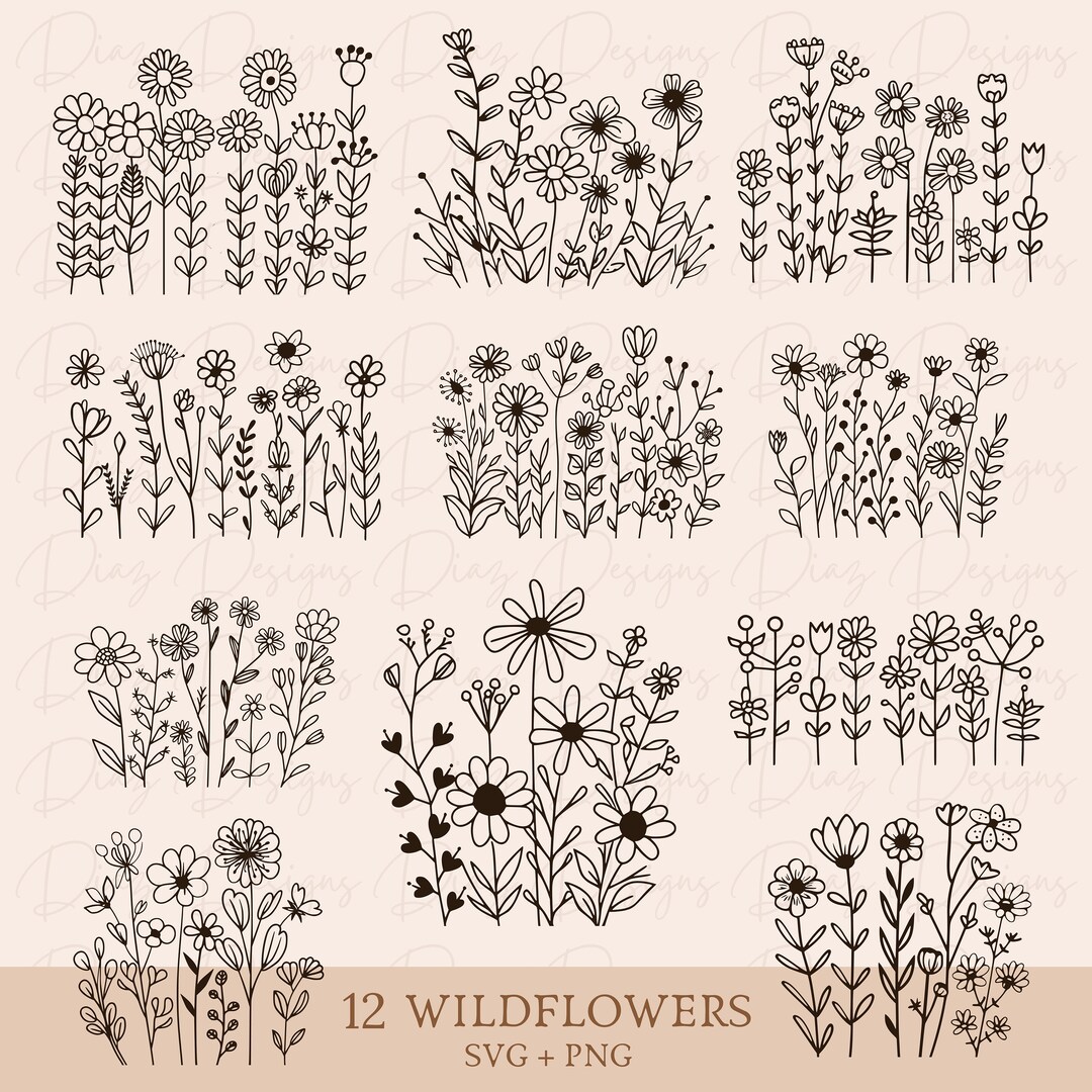 Wildflower Border Svg, Row of Flowers Svg, Flower Field Svg, Botanical ...