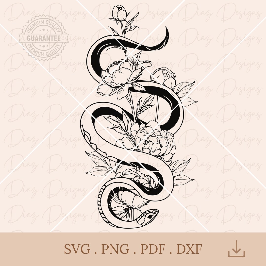 Floral Snake Svg, Snake Tattoo Design Svg, Boho Snake Clipart, Snake ...