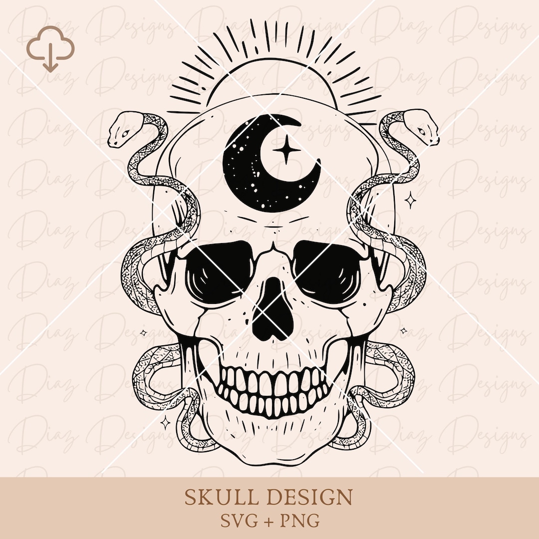 Mystical Skull Svg, Skull Moon Svg, Skull Head Svg, Skull Tattoo Vector ...