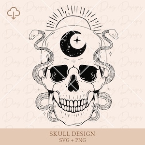 Mystical Skull Svg, Skull Moon Svg, Skull Head Svg, Skull Tattoo Vector ...