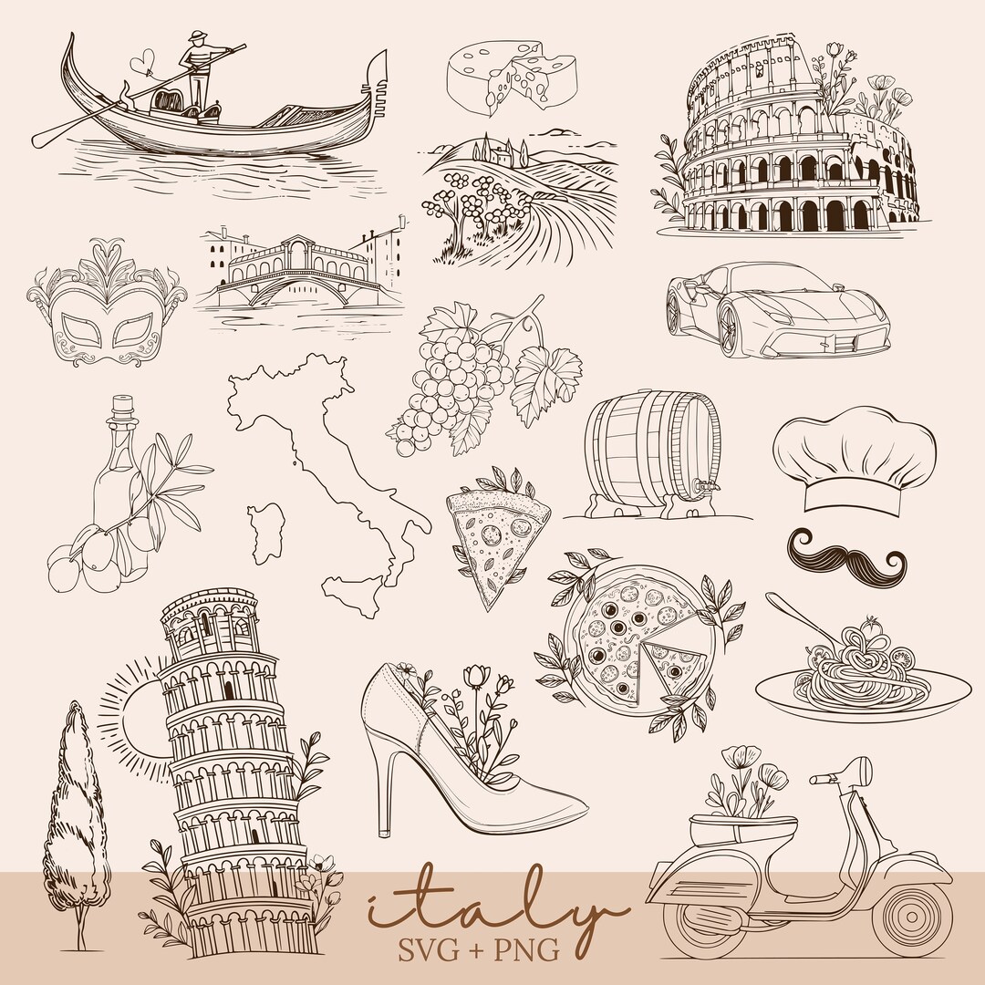 Italy Svg Bundle, Travel Italy Clipart, Italian Clipart, Italy Png ...